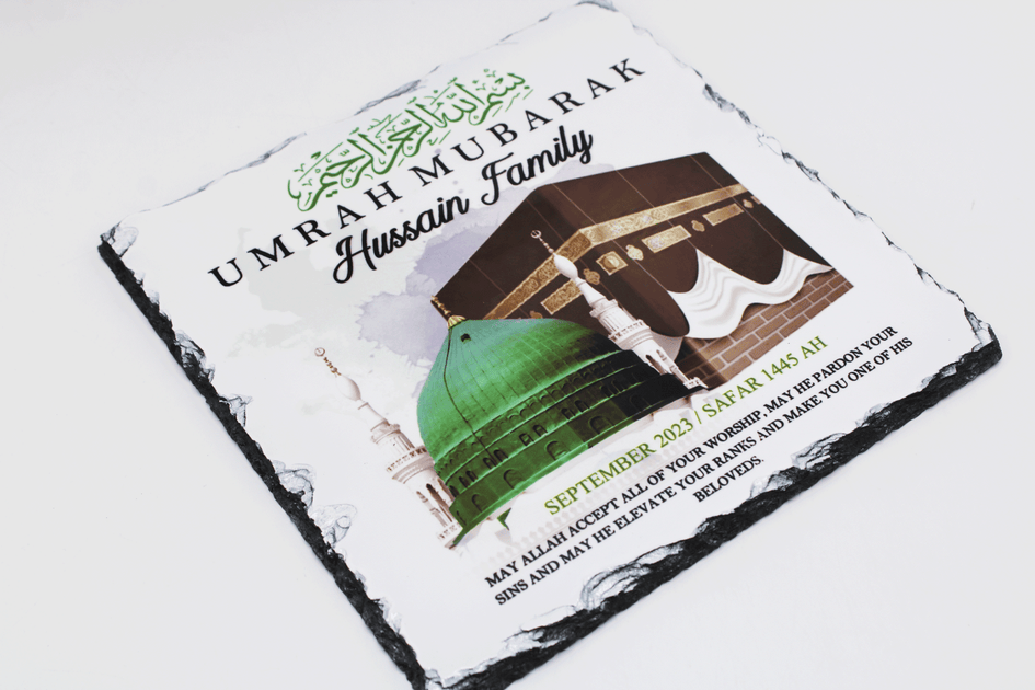 Personalised Umrah Mubarak Rock Slate - Medina & Kabah – Rahman Artistry