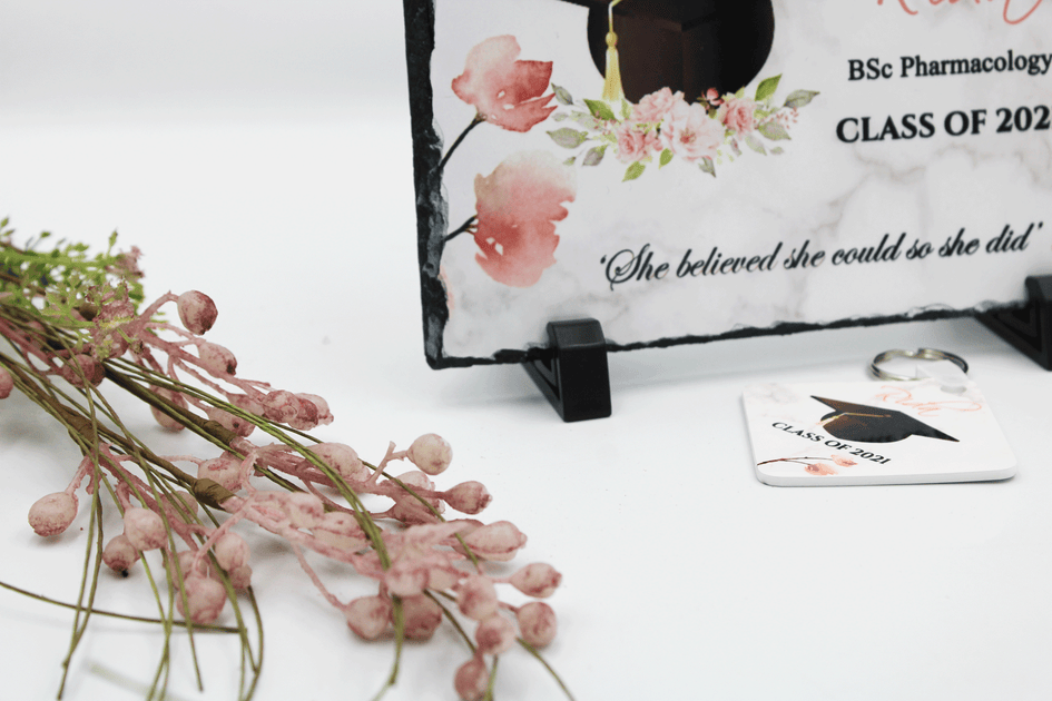 Graduation Rock Slate & Key Ring Set- Blossom Marble – Rahman Artistry